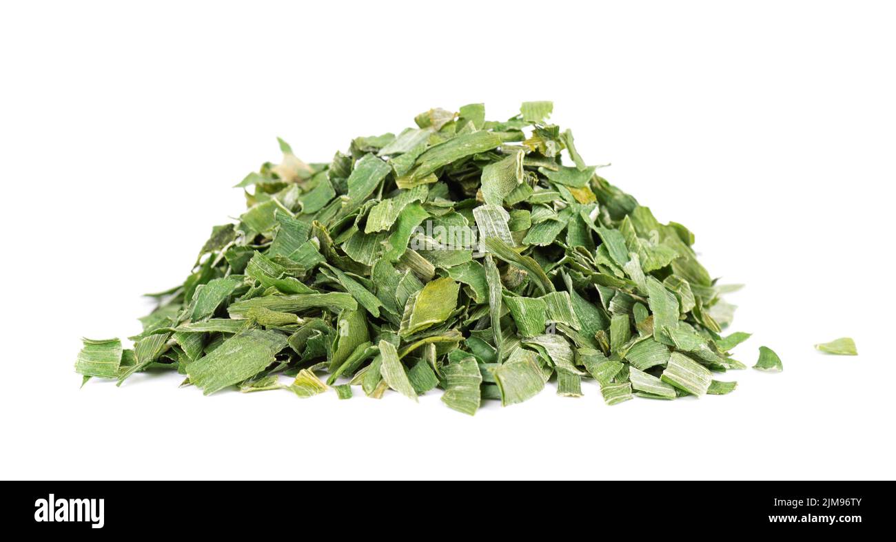 Dry chopped spring onion isolated on white background. Chopped dried ...