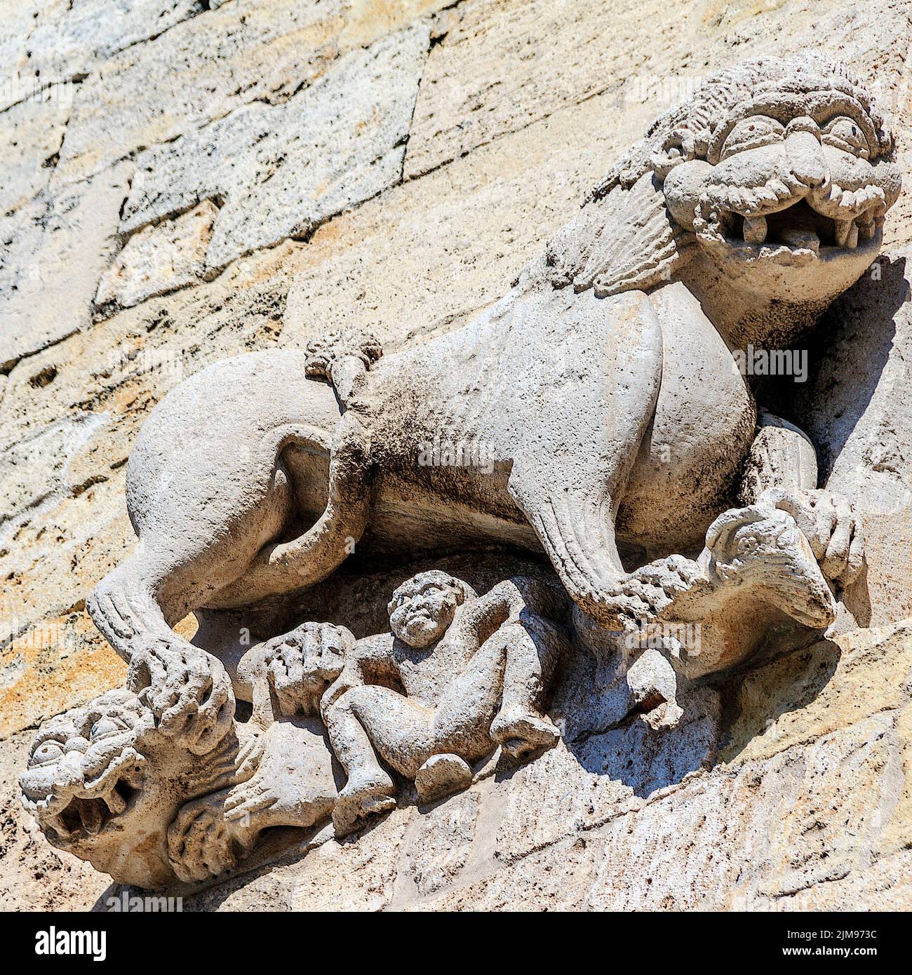 Lion Statue Monastary Of Sant Pere Besalu Cataloni Stock Photo - Alamy