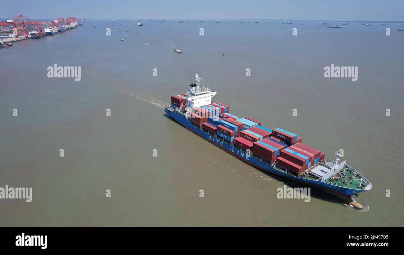 TAICANG, CHINA - AUGUST 5, 2022 - A cargo ship loaded with containers ...