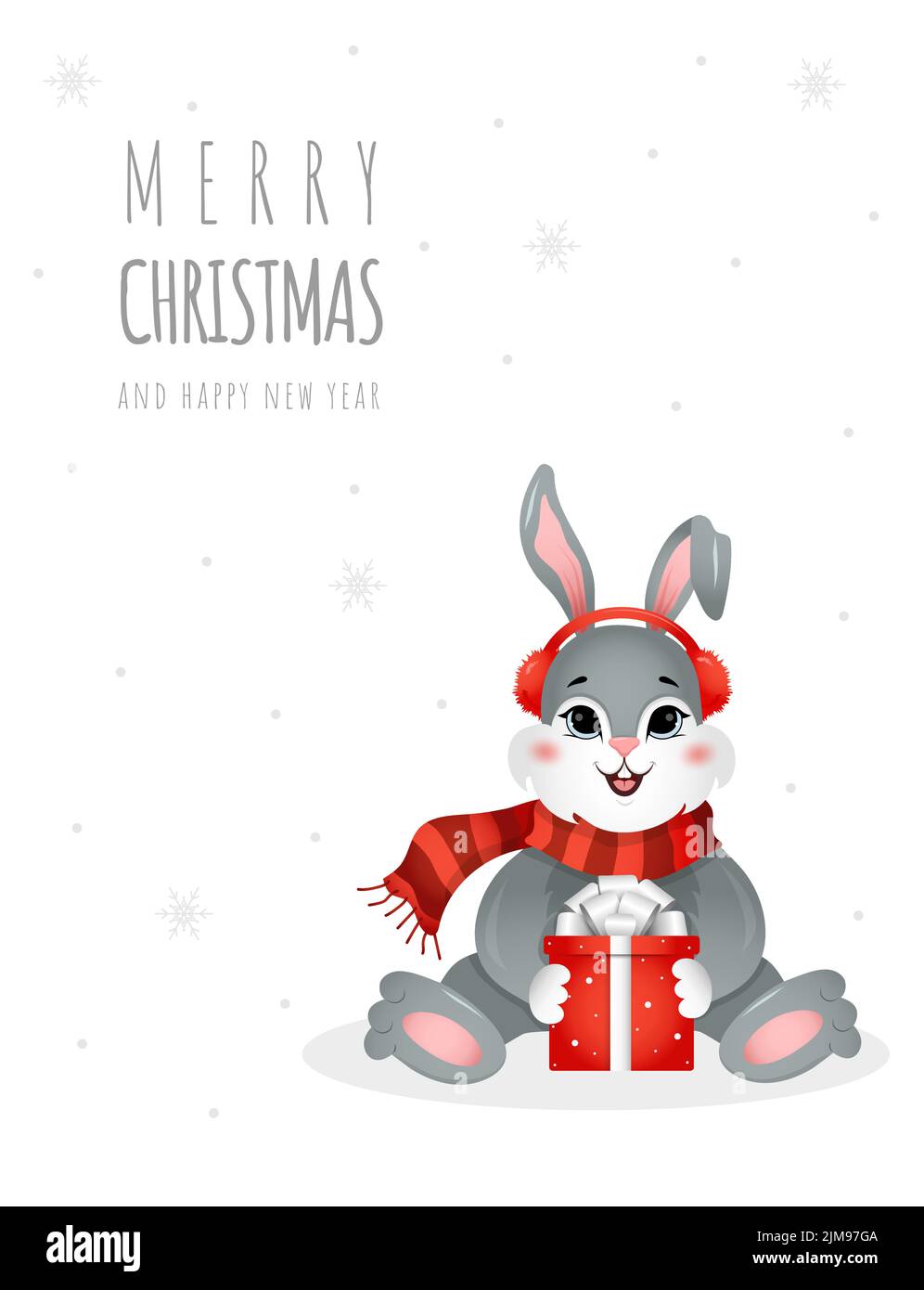 Christmas card with cute bunny in red santa hat. Season greetings ...