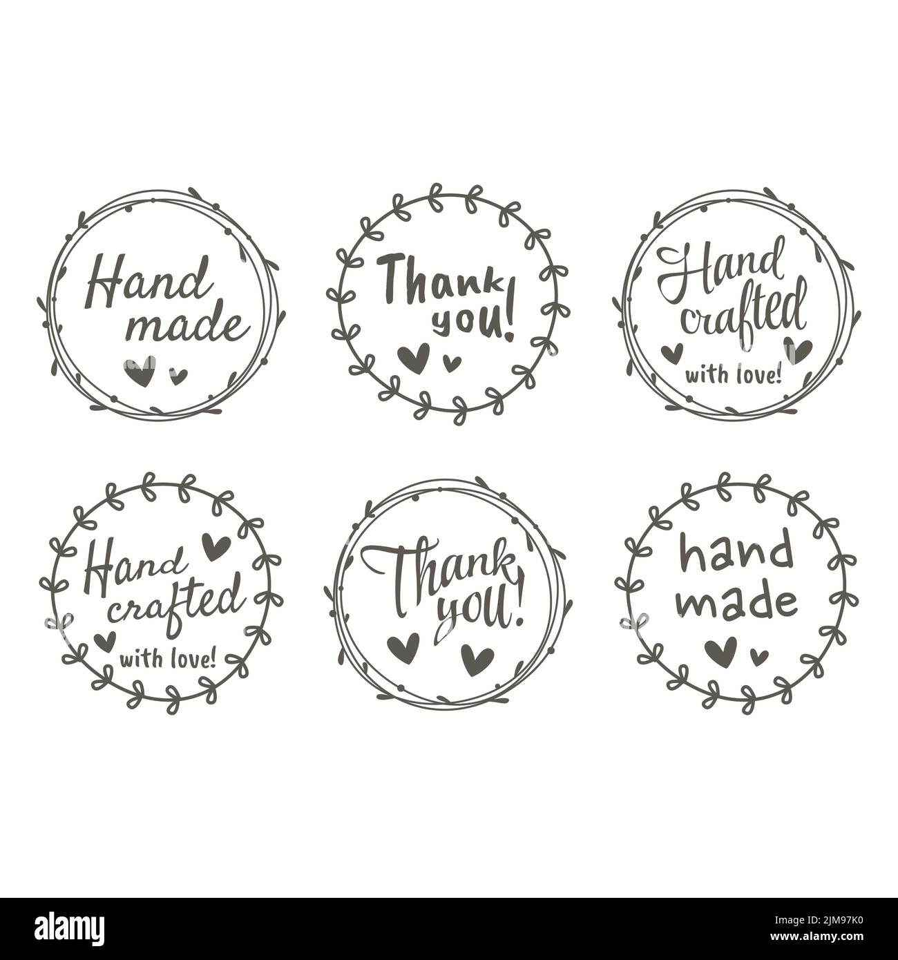 Hand made leaf circle wreath doodle label set. Handmade and crafted ...