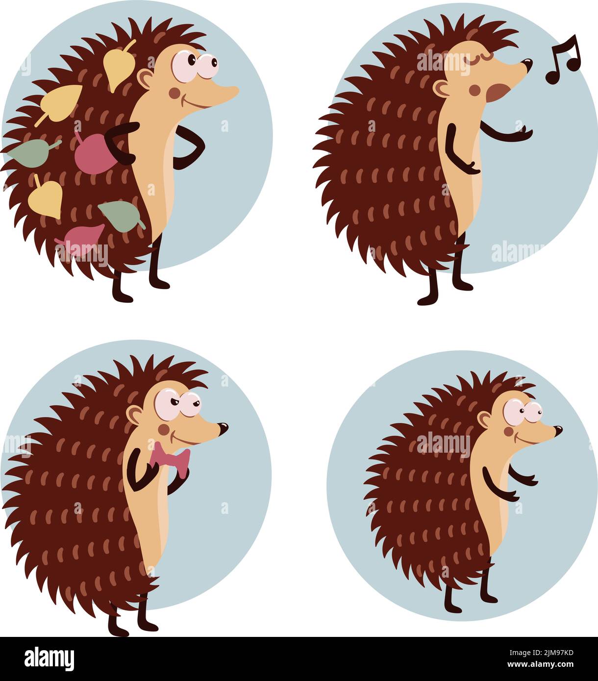 Collection of adorable cartoon hedgehock character in different actions ...