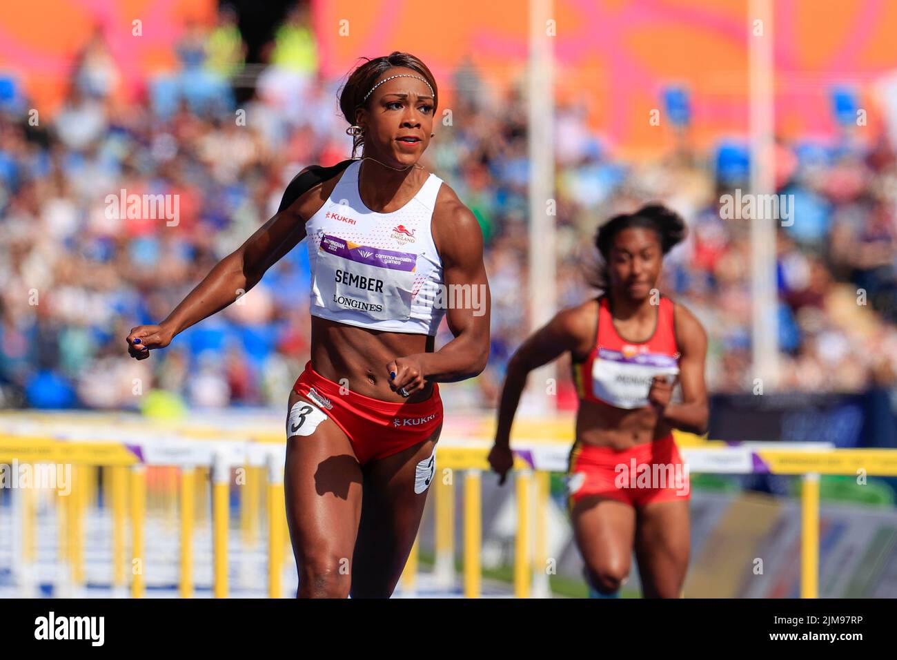 Cindy Sember of England wins the heat of the women’s 100m hurdles Stock ...