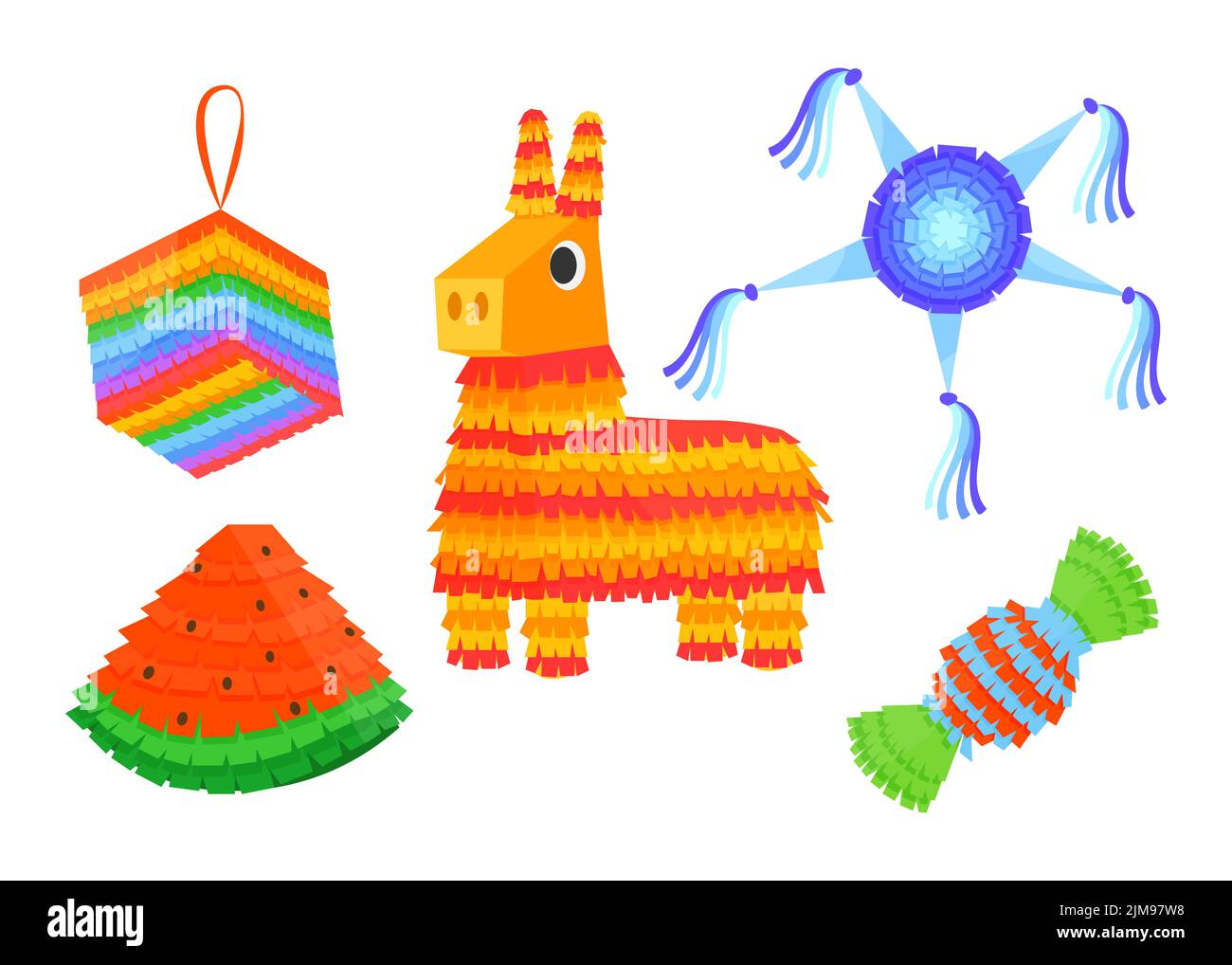 Cute colorful pinatas for parties vector illustrations set. Mexican ...