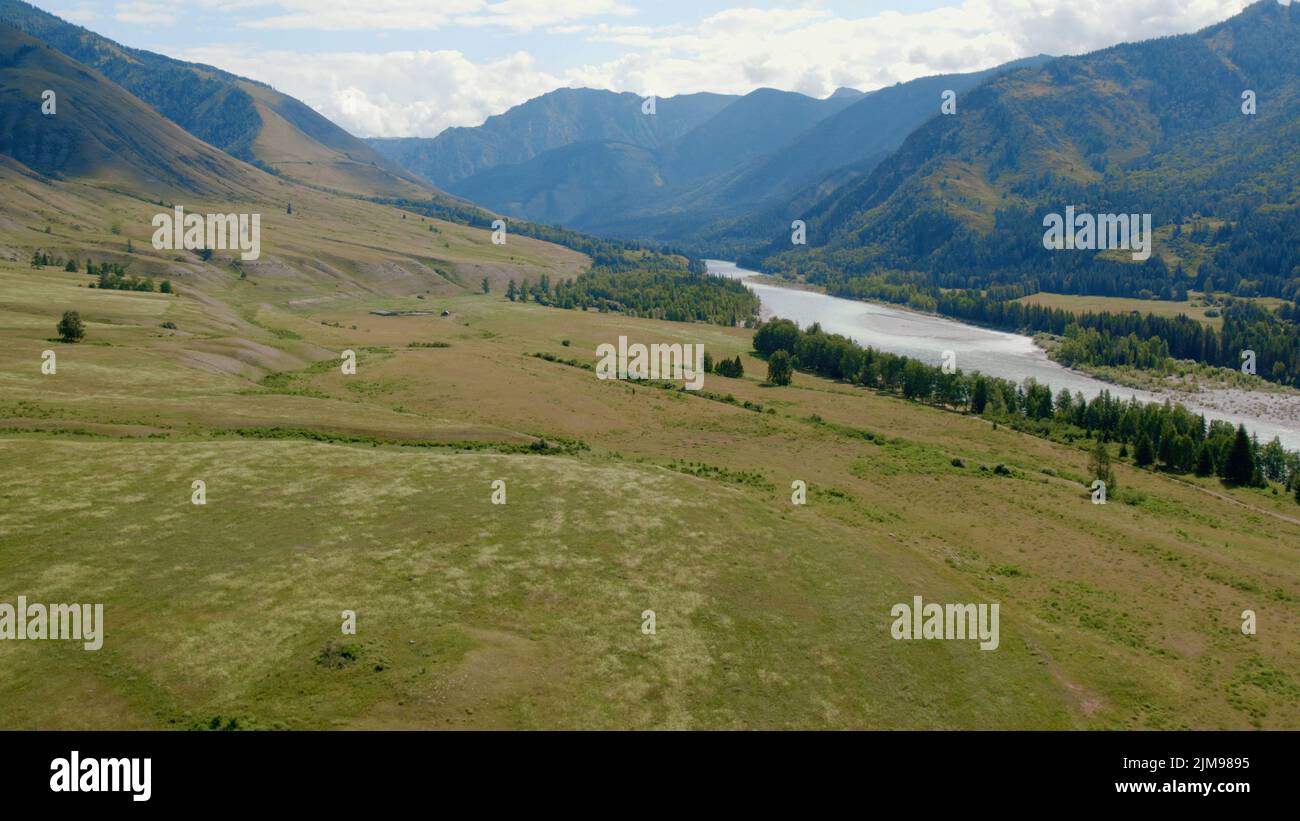 Blue Katun river in the middle of mountains of Ak-Kem valley in Altai ...