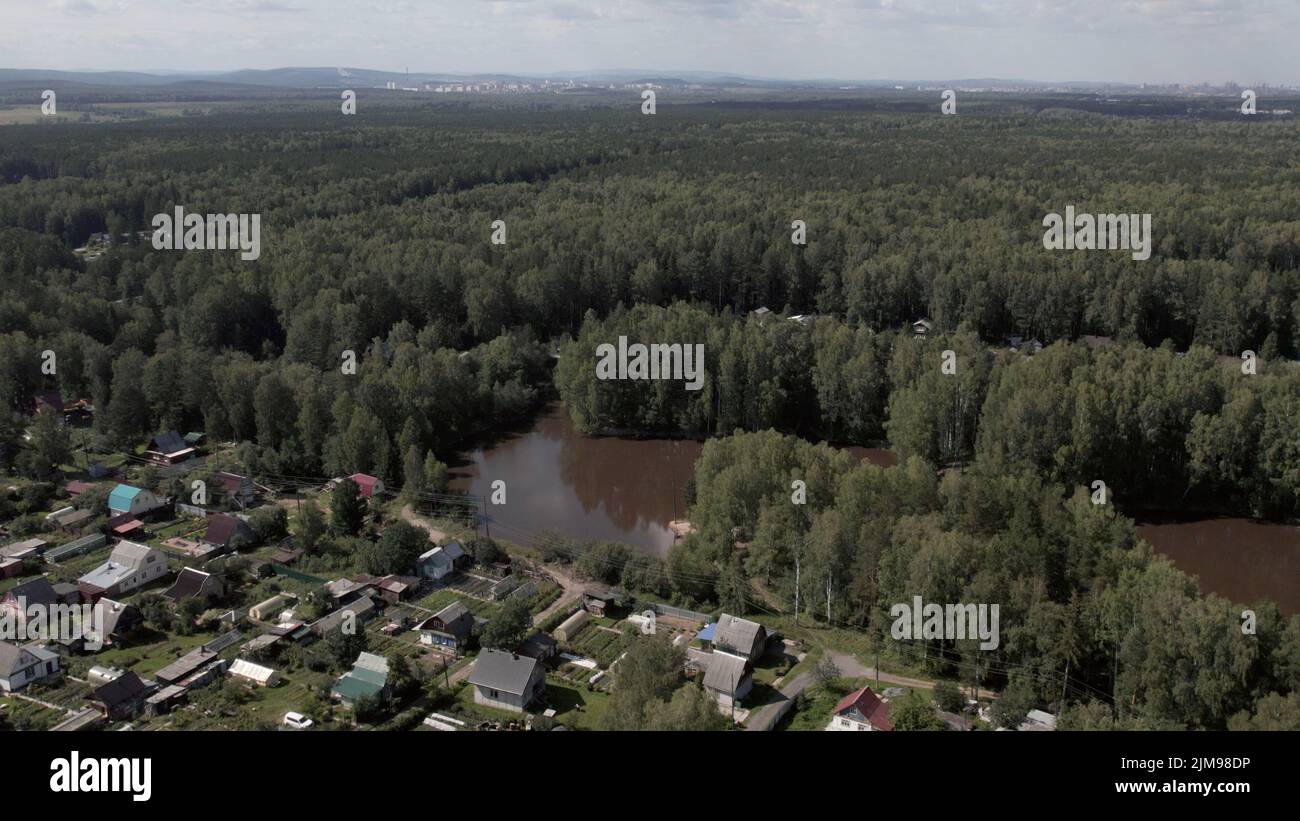 There are many residential houses and households in nature of Ural ...