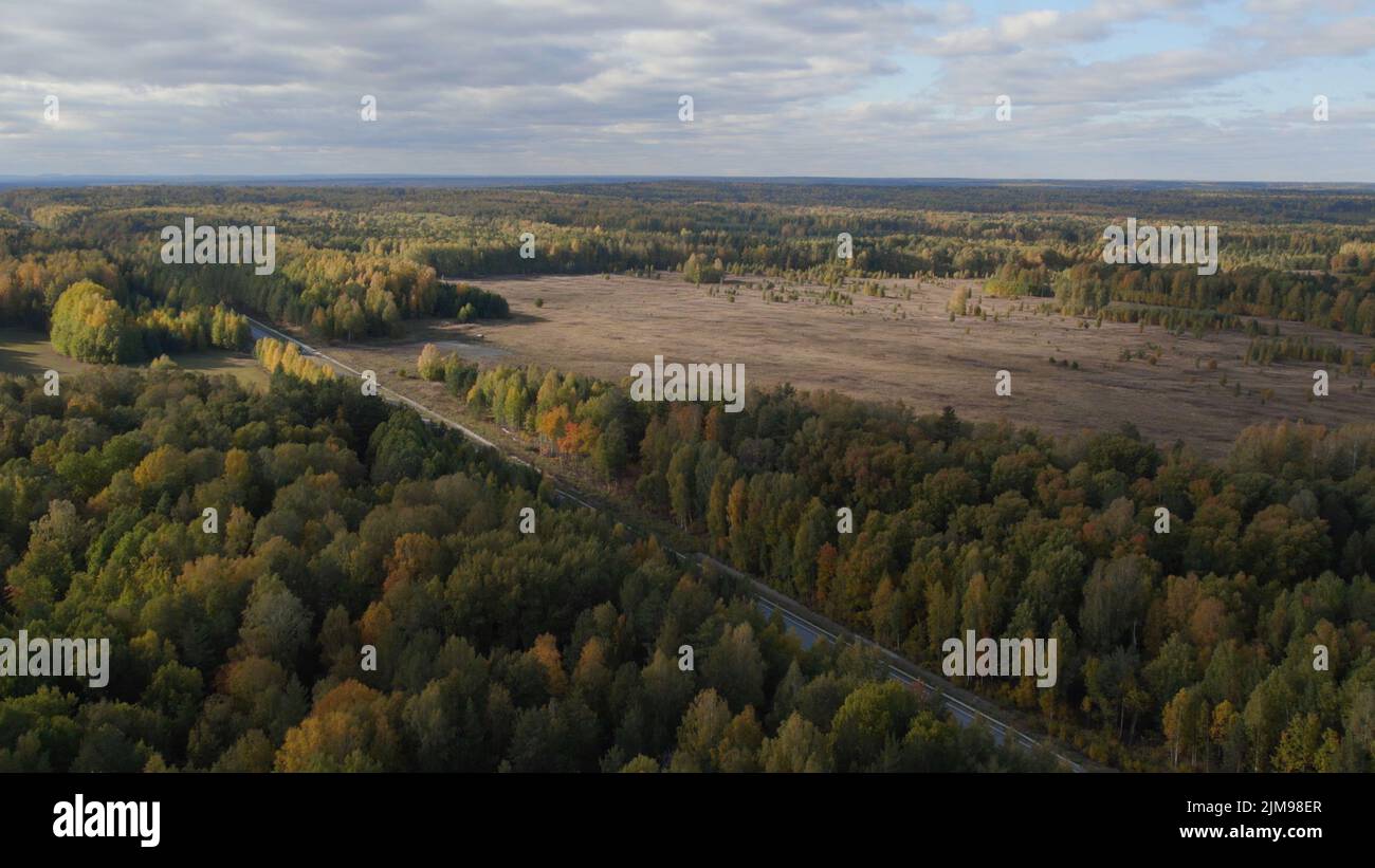 Fields and forest in autumn time in Ural, Russia. Beautiful autumn ...