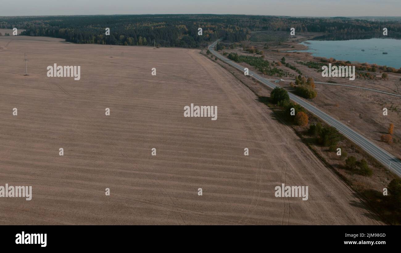 Fields and forest in autumn time in Ural, Russia. Beautiful autumn ...