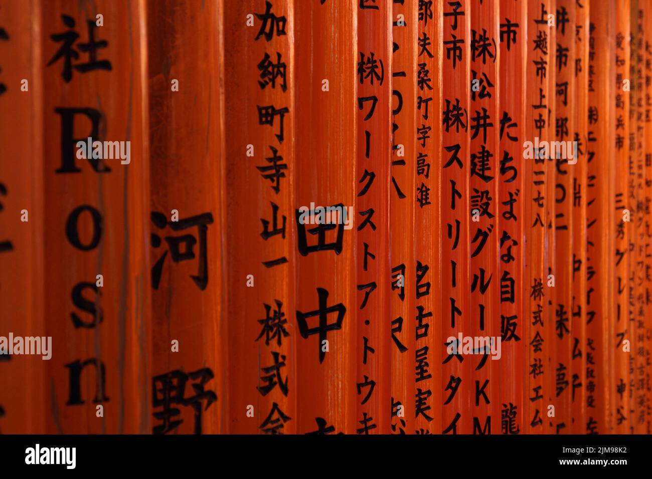Details of writing on the torii gates in Fusgimi Inari shrine in Kyoto ...