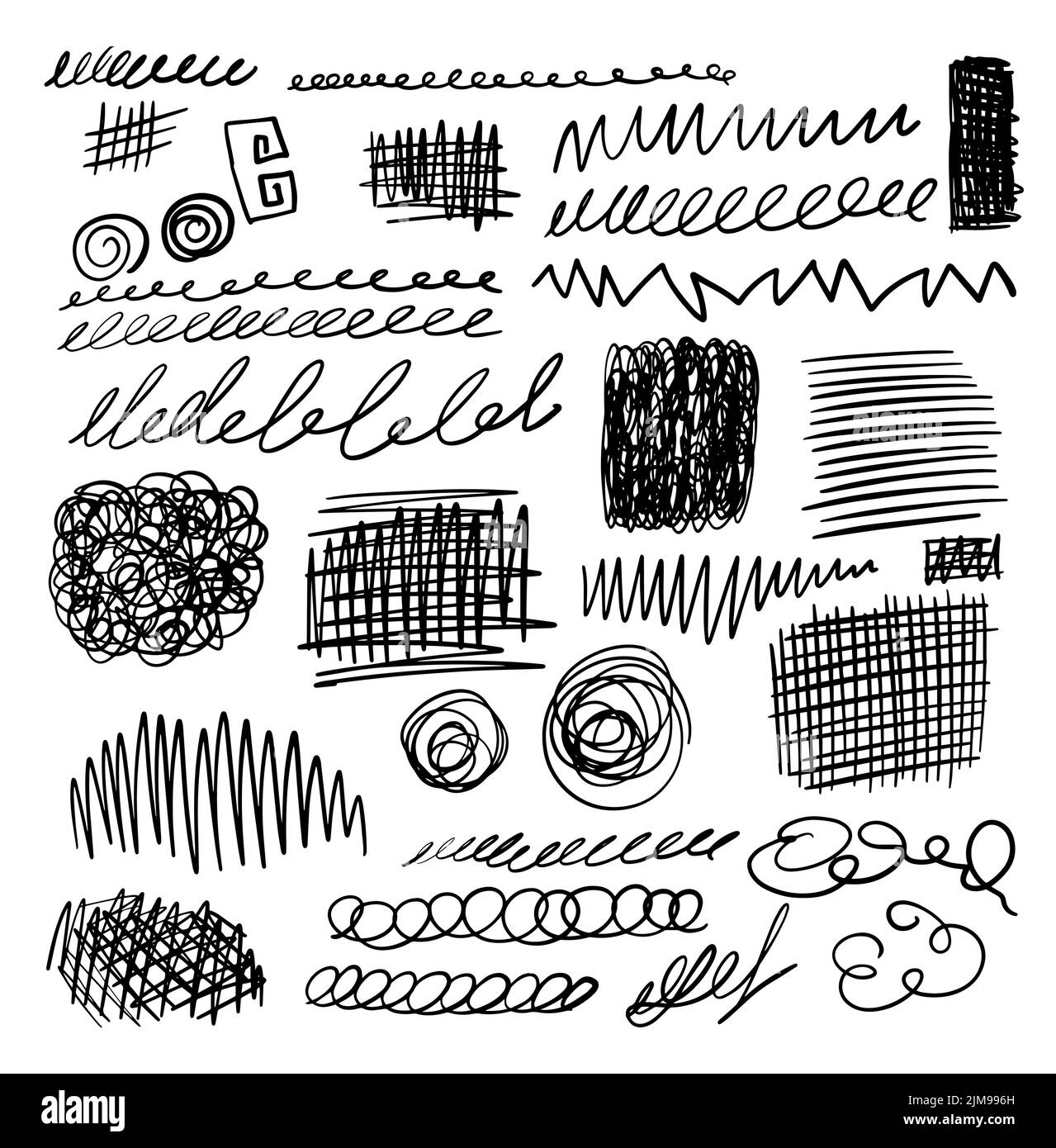Scribble line monochrome set. Hand drawn lines, underline strokes ...