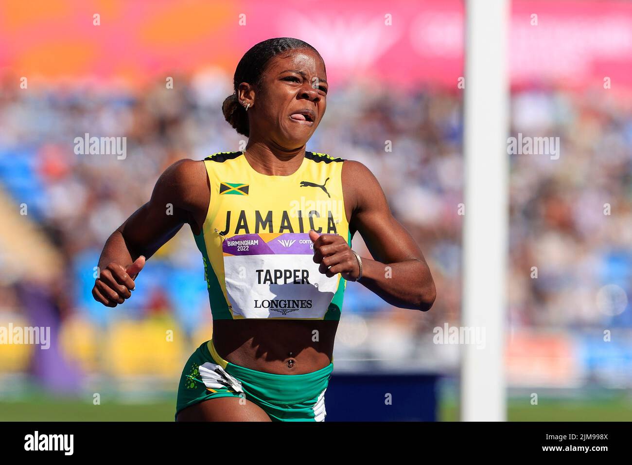 Megan Tapper of Jamaica after winning the heat of the women’s 100m ...