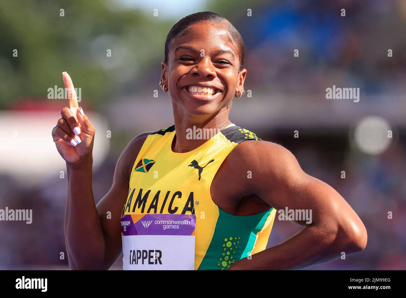 Megan Tapper of Jamaica after winning the heat of the women’s 100m ...