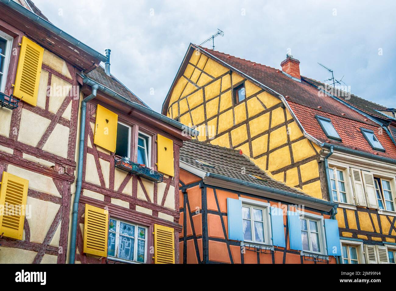 Colorful half timbered houses in alsace Stock Photo - Alamy