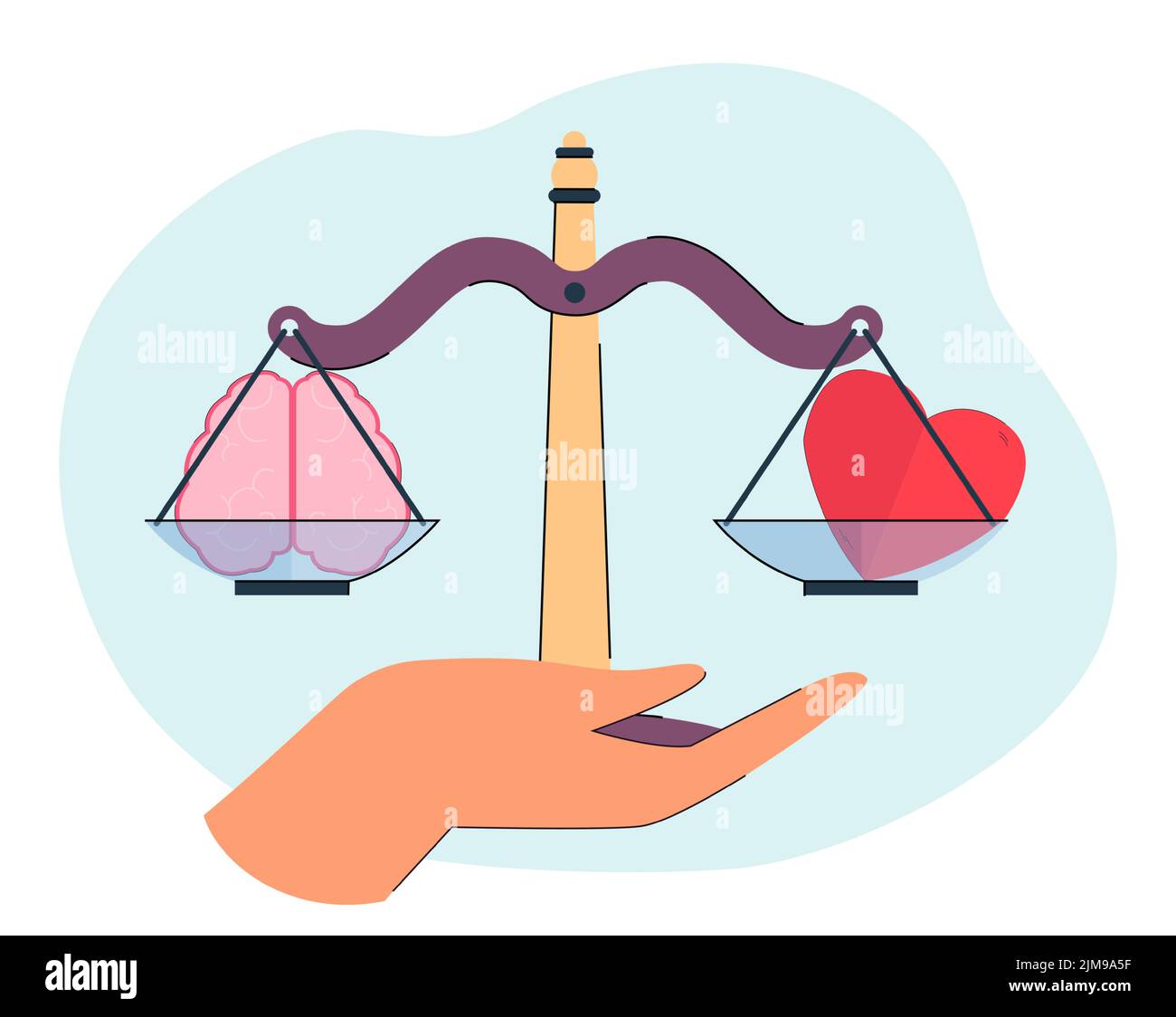 Hand holding scales with brain and heart. Person choosing logic and ...