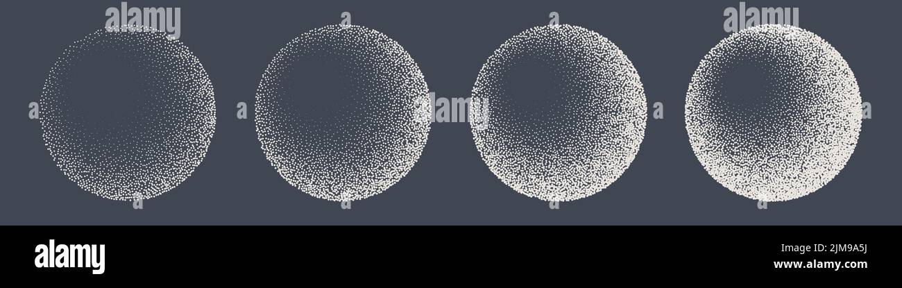 Round shaped dotted objects, stipple elements. Fading gradient ...