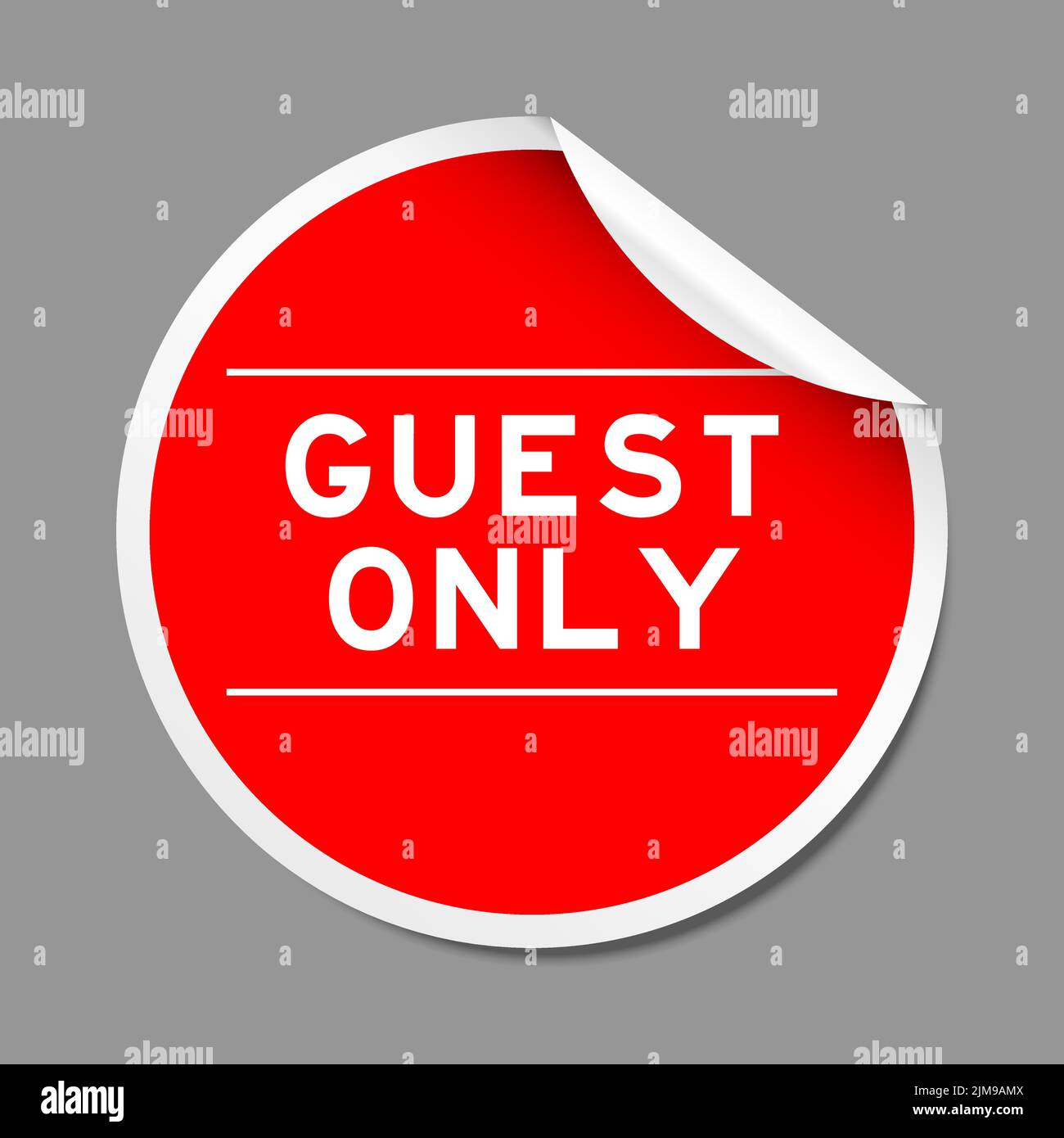 Red color peel sticker label with word guest only on gray background ...