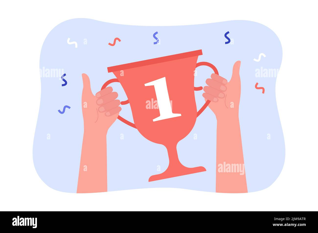 Hands of winner holding goblet trophy for victory. Success of person ...