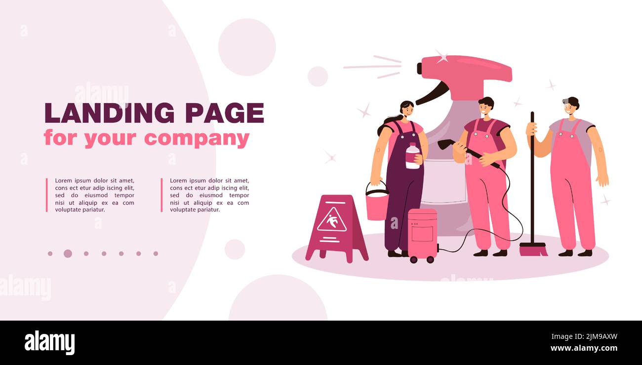 Cleaning team standing next to huge bottle of detergent. Cleaning staff ...