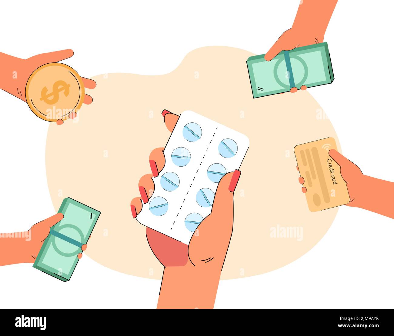 Hands offering money to person holding pills. Hand with medication ...