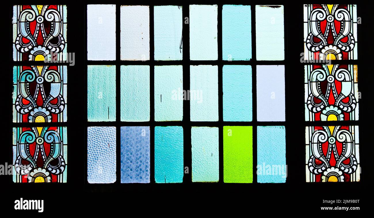 Stained glass window of colored glass Stock Photo - Alamy