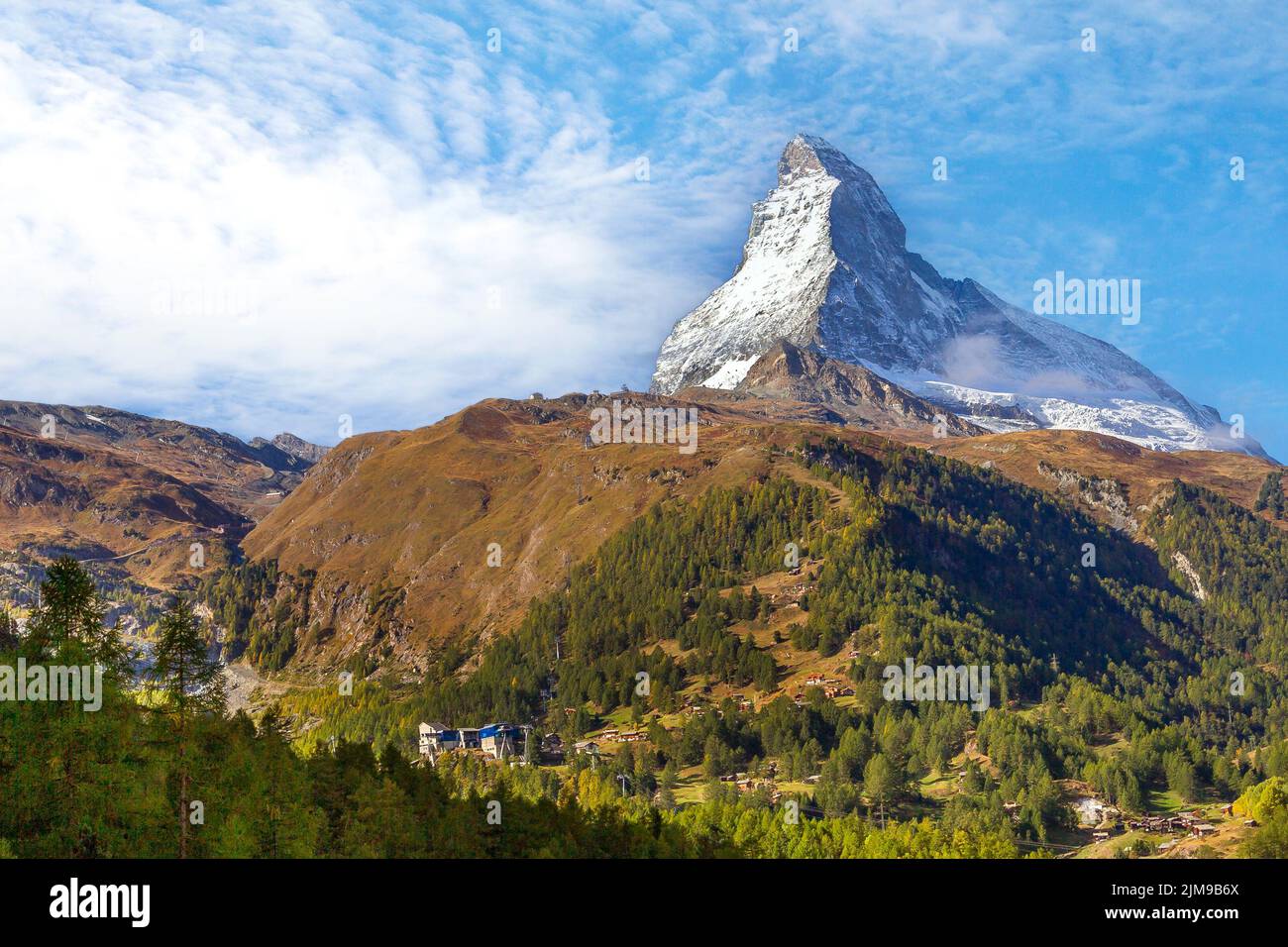 Matterhorn snow mount peak close-up and alpine panorama, Switzerland ...