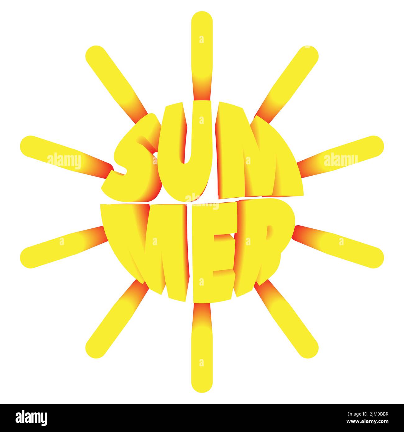 Summer lettering in the shape of sun. Positive illustration, vacation ...