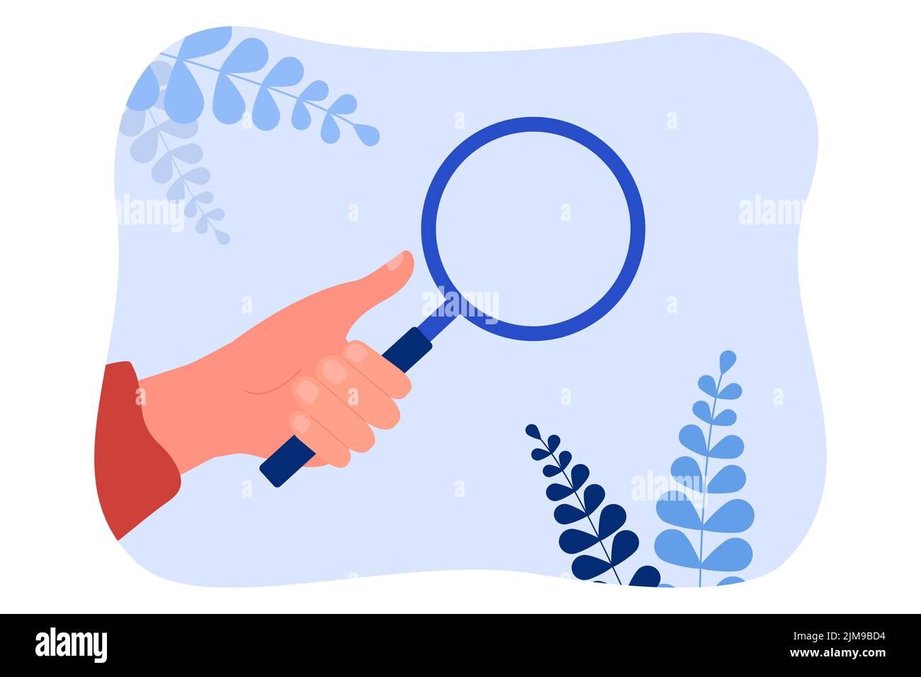 Human hand holding magnifying glass to search and find data. Work of ...