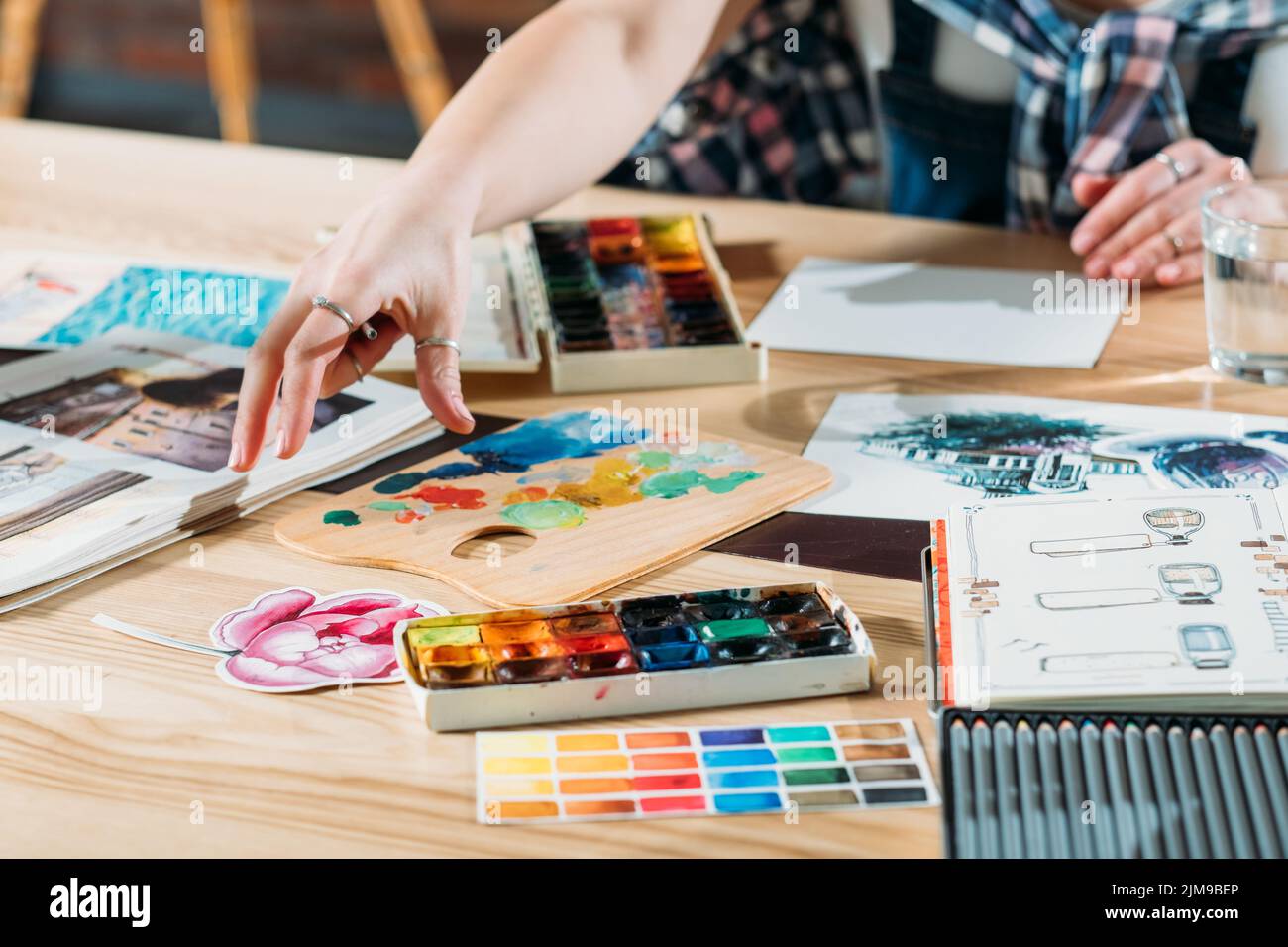 artist workplace inspiration sketchbook palette Stock Photo - Alamy