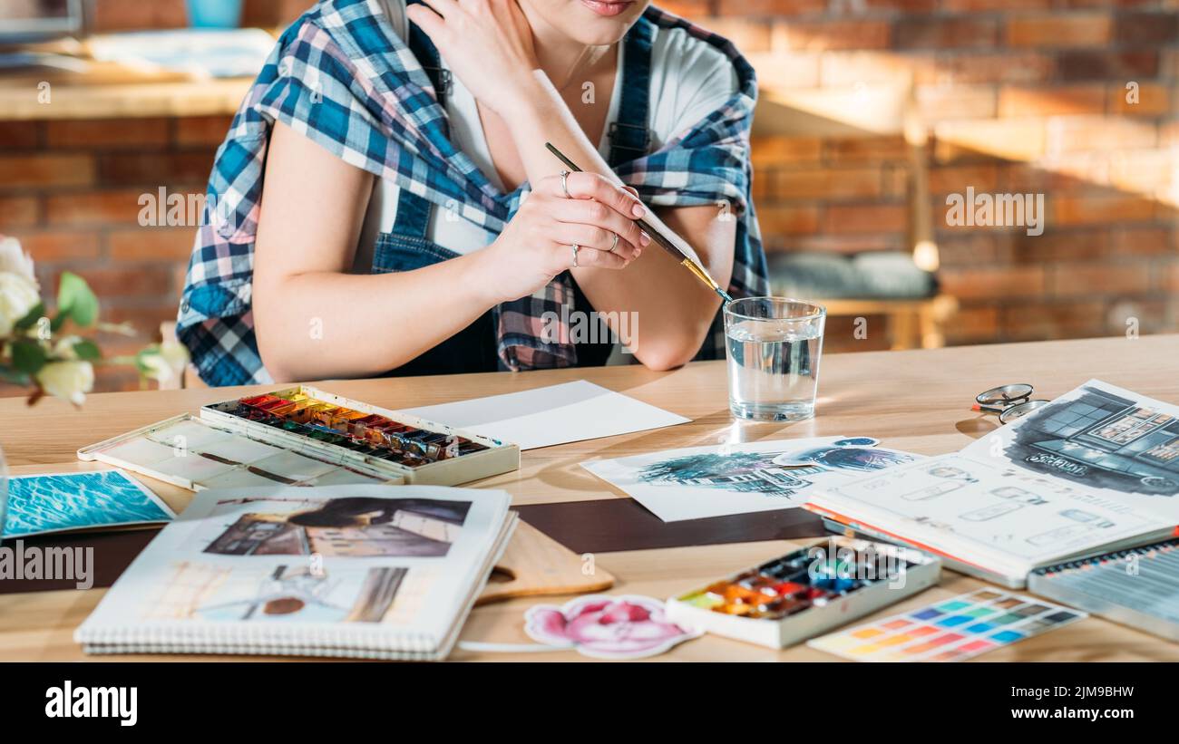 artist workplace inspiration sketchbook palette Stock Photo - Alamy