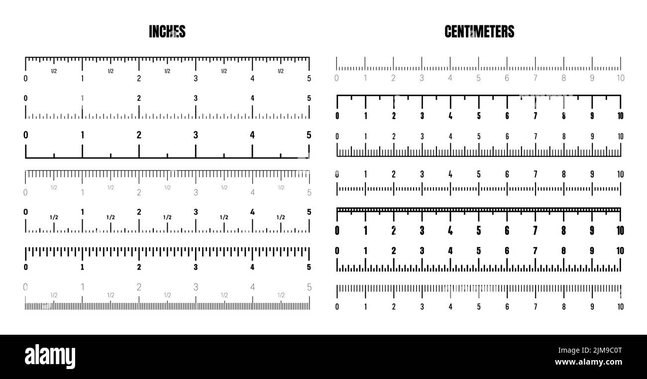 Realistic black centimeter and inch scale for measuring length or ...