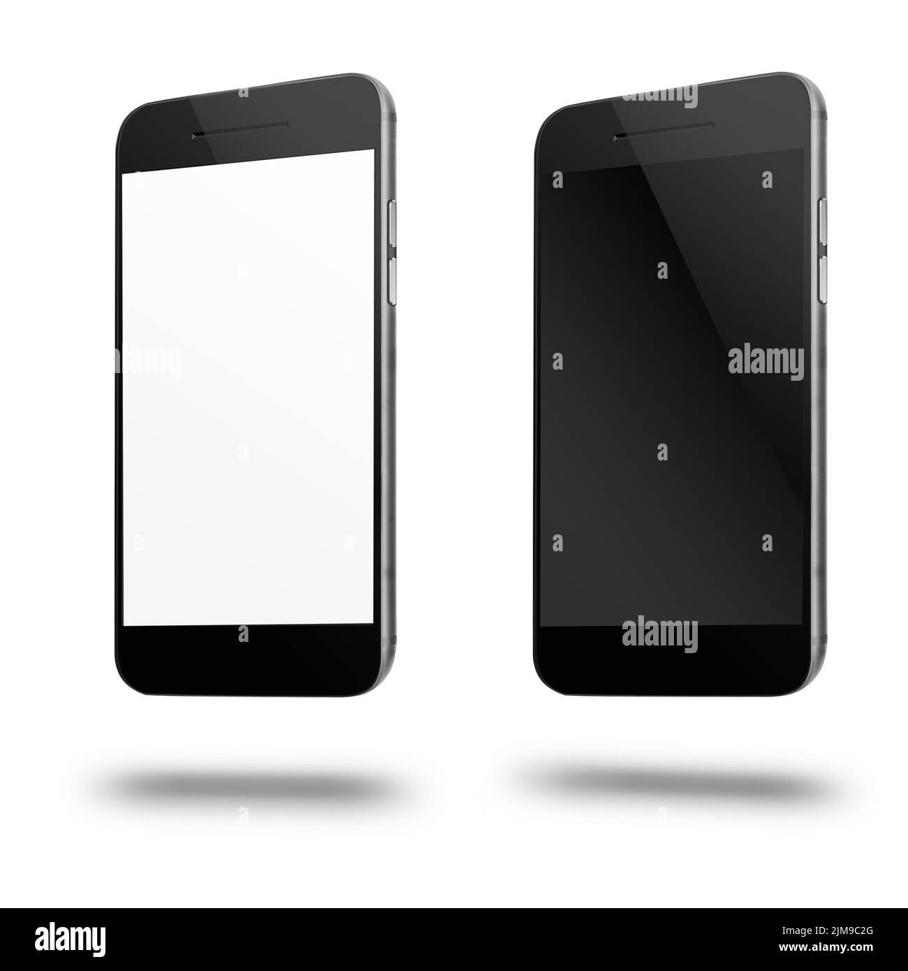 Mobile smart phones with white and blank screen isolated on white ...