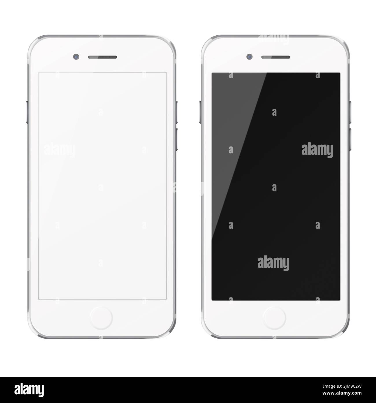 Mobile smart phones with white and blank screen isolated on white ...