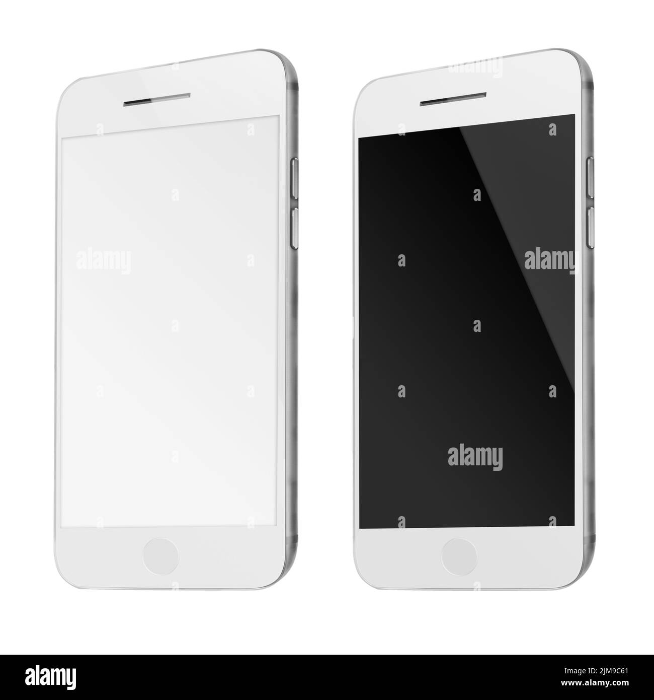 Mobile smart phones with white and blank screen isolated on white ...