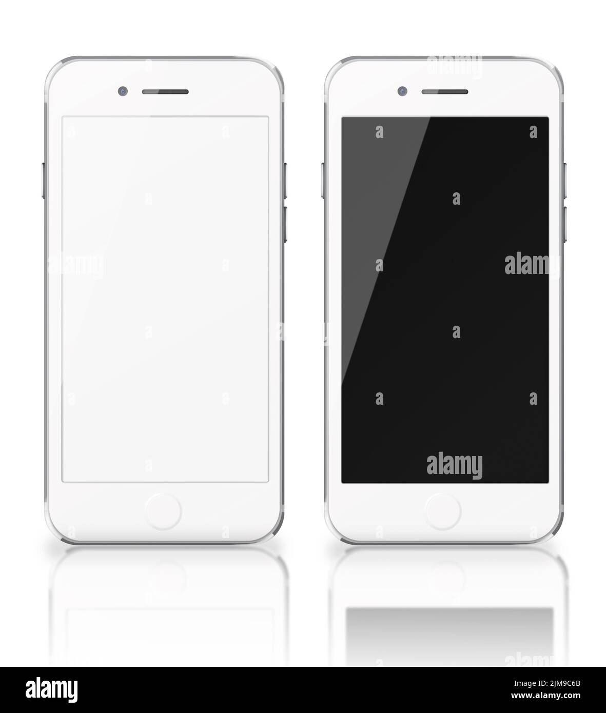 Mobile smart phones with white and blank screen isolated on white ...
