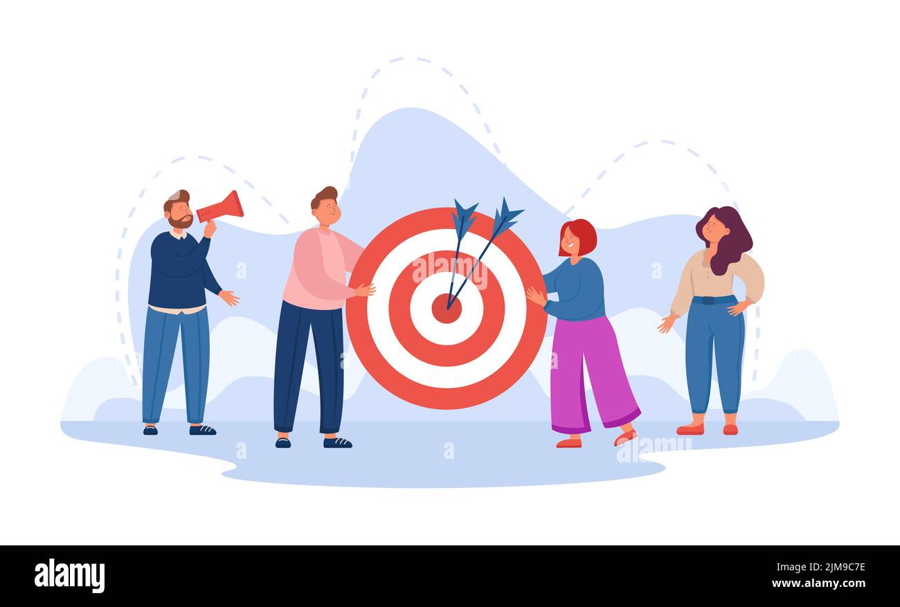Business persons holding target with arrows. Team of people with ...