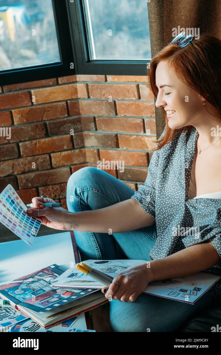 artist work inspiration woman painter workplace Stock Photo - Alamy