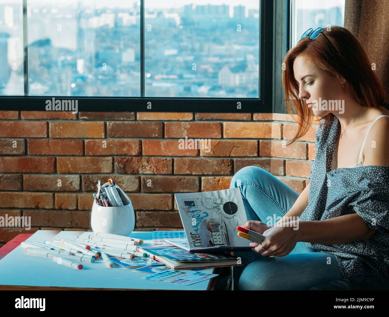 artist inspiration concentration woman painter Stock Photo - Alamy