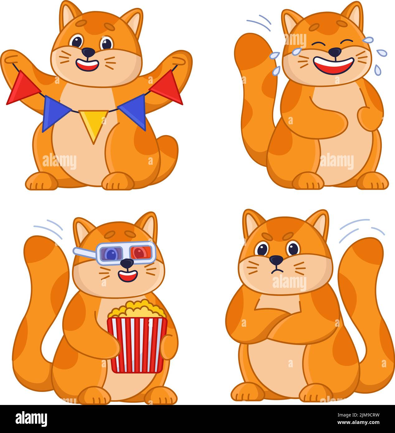 Cartoon cat character laughing, getting angry, watching movie, eating ...
