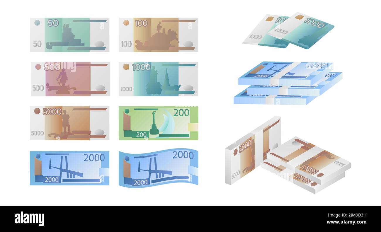 Rubles, cash money of Russia set. Vector illustrations of paper ...