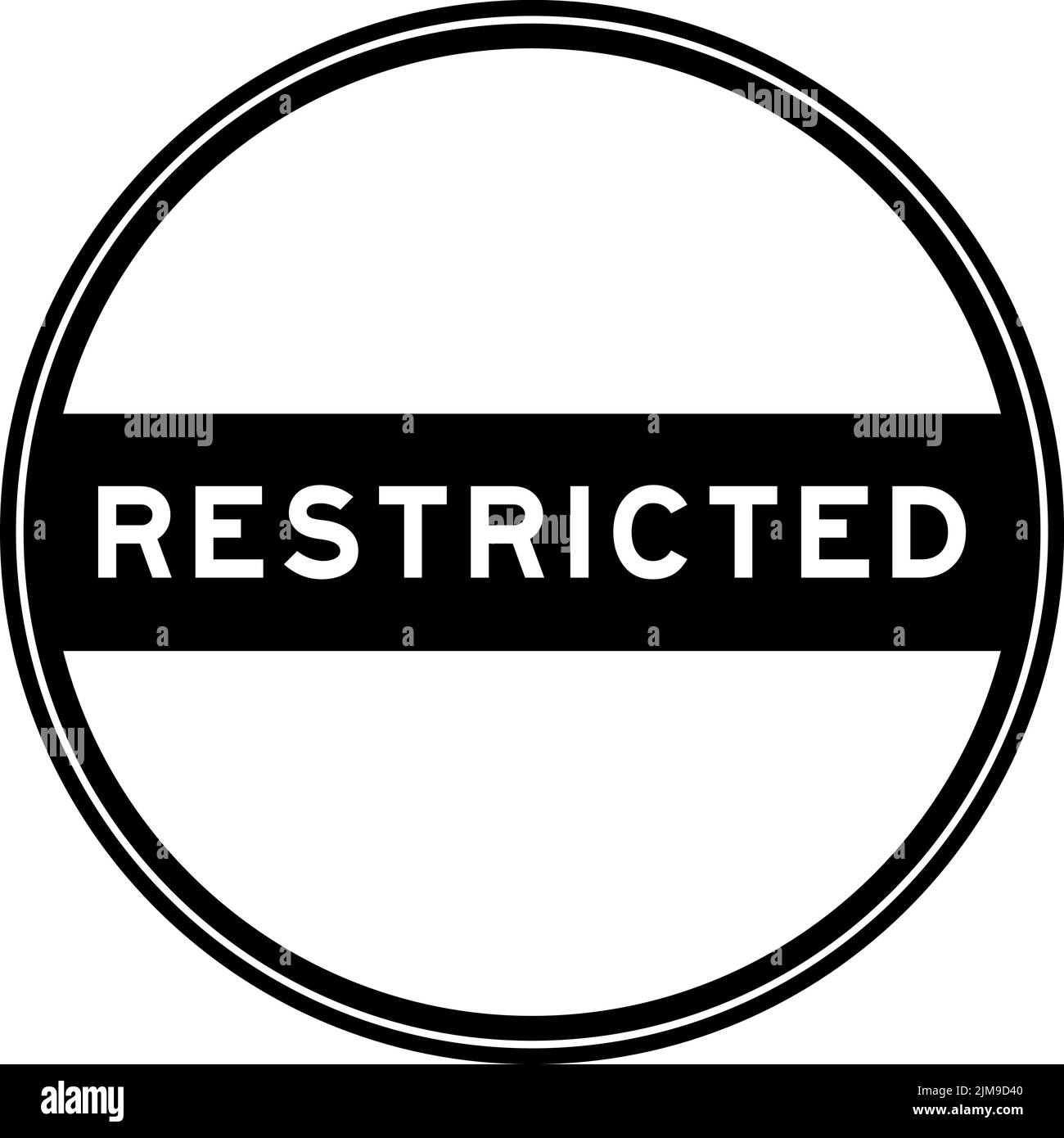 Black color round seal sticker in word restricted on white background ...