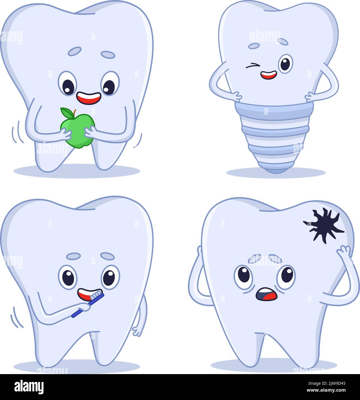 Collection of cartoon tooth characters doing different actions Stock ...