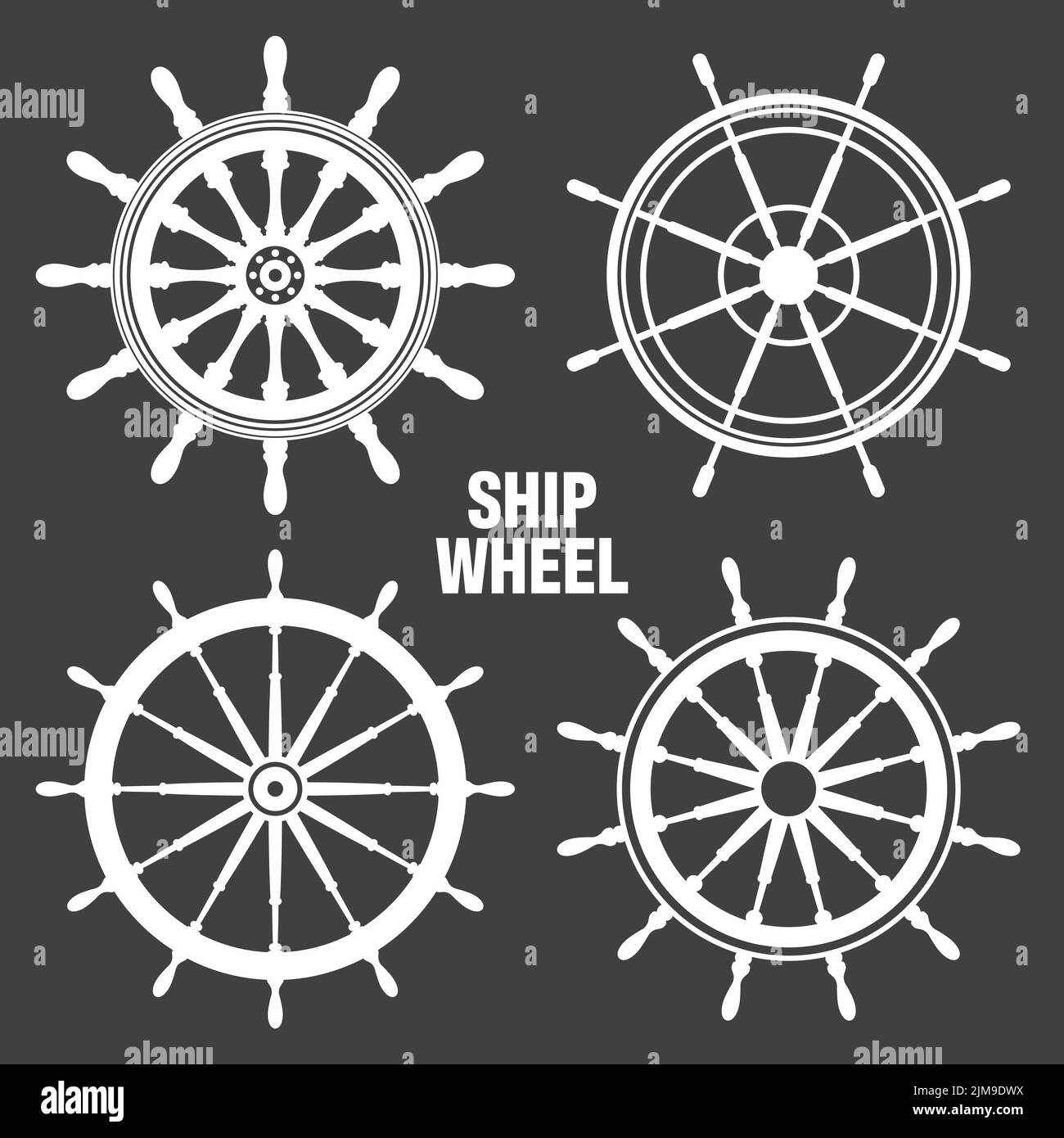 Collection of white vintage steering wheels. Ship, yacht retro wheel ...