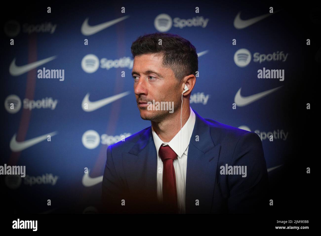Robert Lewandowski during his presentation as new FC Barcelona player ...