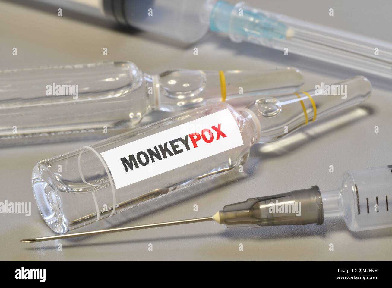 Vaccination for Smallpox and Monkeypox (MPXV). Syringe with vial of the ...