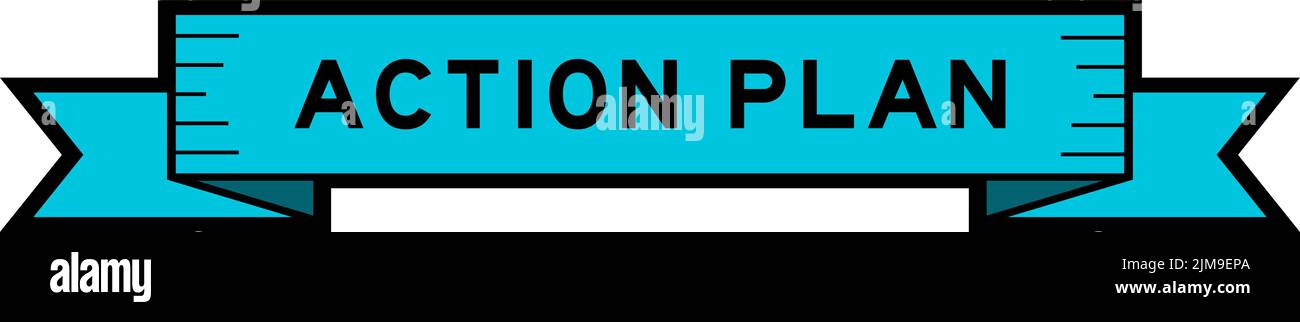Ribbon label banner with word action plan in blue color on white ...
