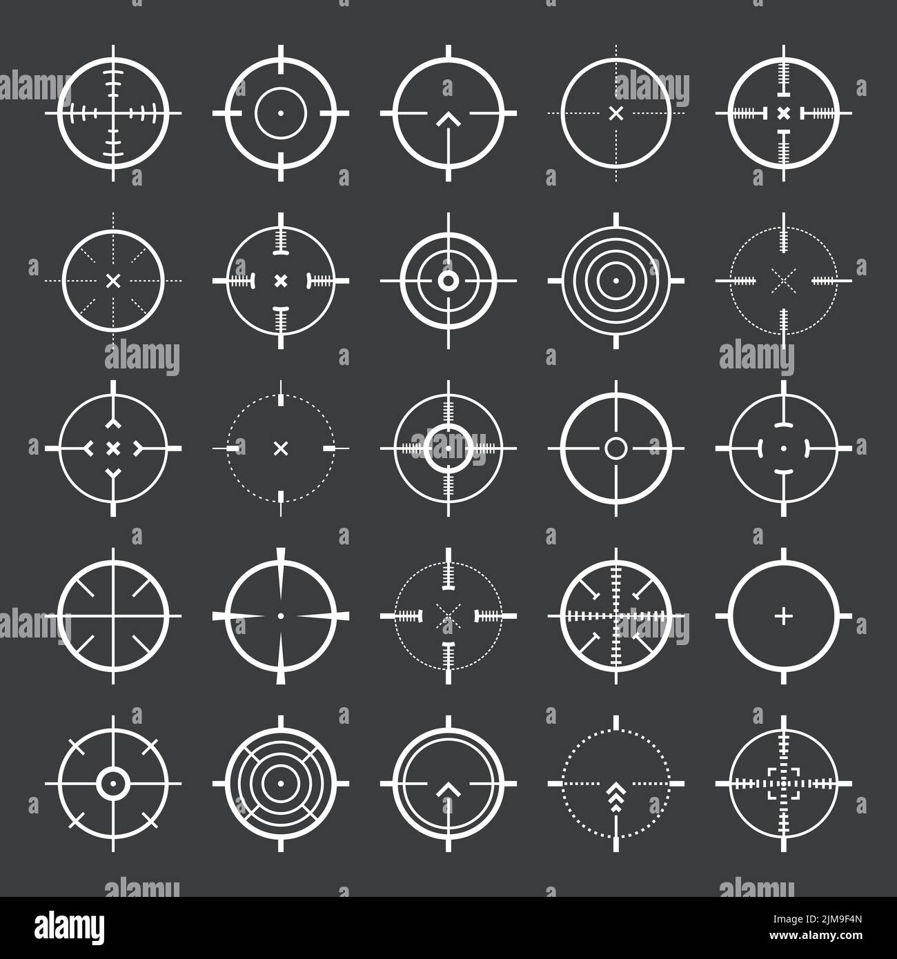 Crosshair, gun sight vector icons. Bullseye, target or aim symbol ...
