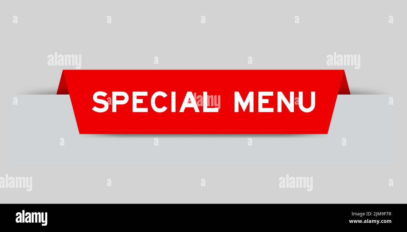 Red color inserted label with word special menu on gray background ...