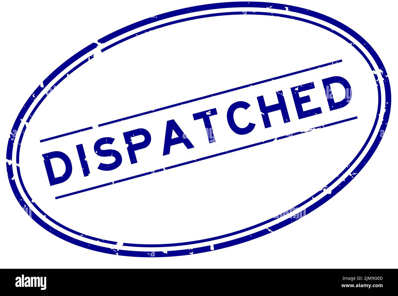 Grunge blue dispatched word oval rubber seal stamp on white background ...