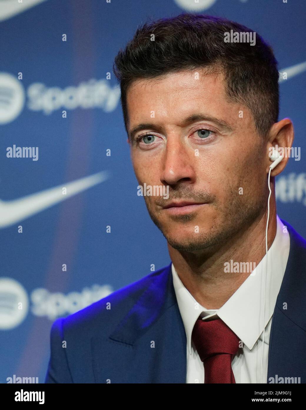 Robert Lewandowski during his presentation as new FC Barcelona player ...