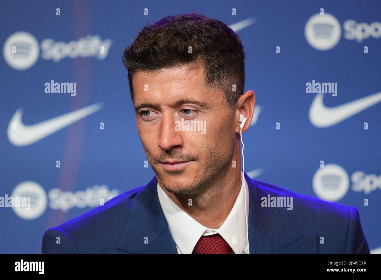 Robert Lewandowski during his presentation as new FC Barcelona player ...